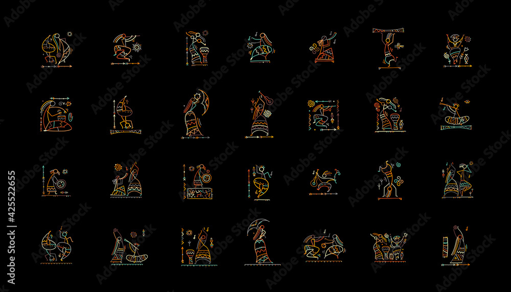 Folk ethnic dance. Icons collection for your design Stock Vector ...