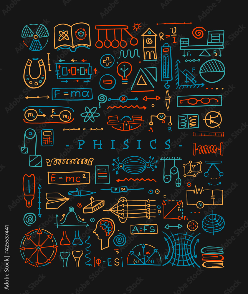 Physics icons, sign and symbols. Art Background for your design Stock ...