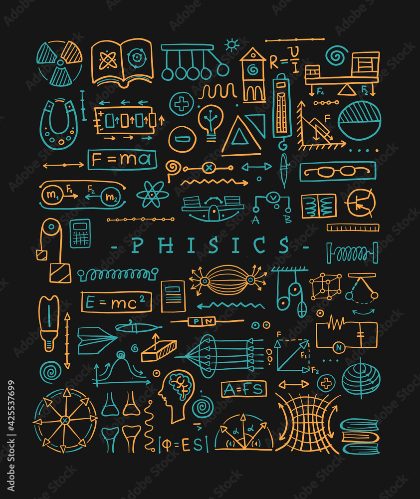 Physics icons, sign and symbols. Art Background for your design Stock ...