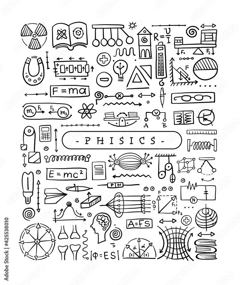 Physics icons, sign and symbols. Art Background for your design Stock ...