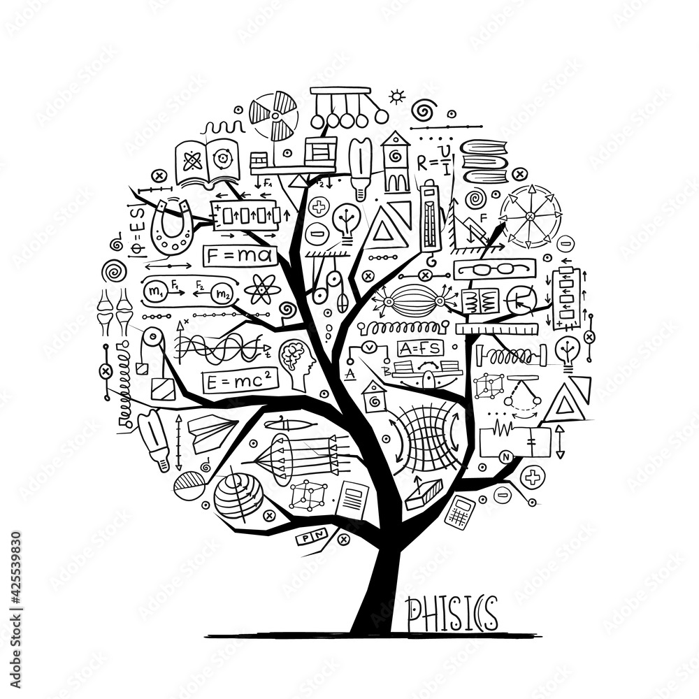 Physics Concept Tree for your design. Icons, sign and symbols. เวกเตอร์ ...