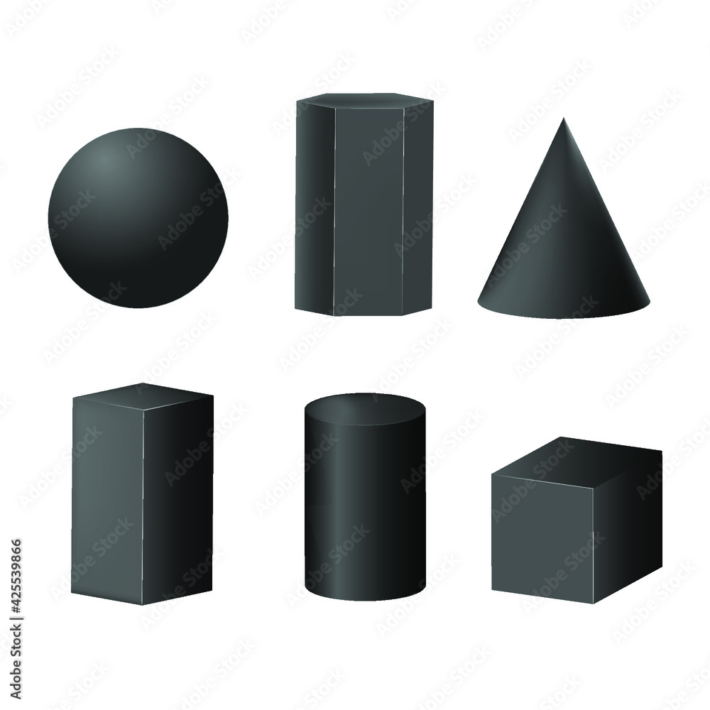 Vector set of shapes with isolated three-dimensional geometric objects ...