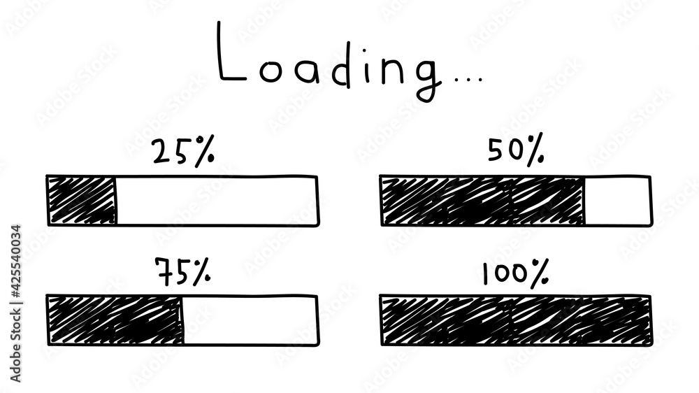 Set of hand drawn loading icons isolated on white background. Doodle ...