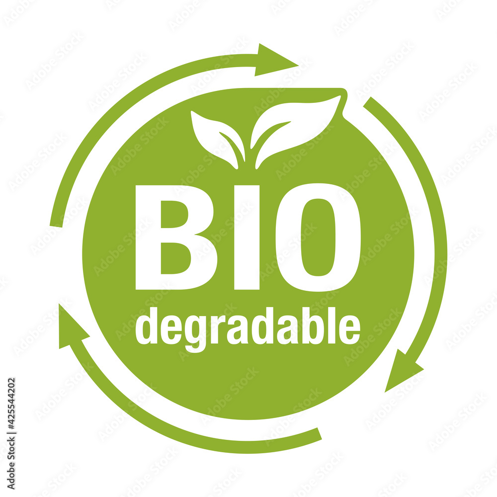 Biodegradable plastic eco friendly sign Stock Vector | Adobe Stock