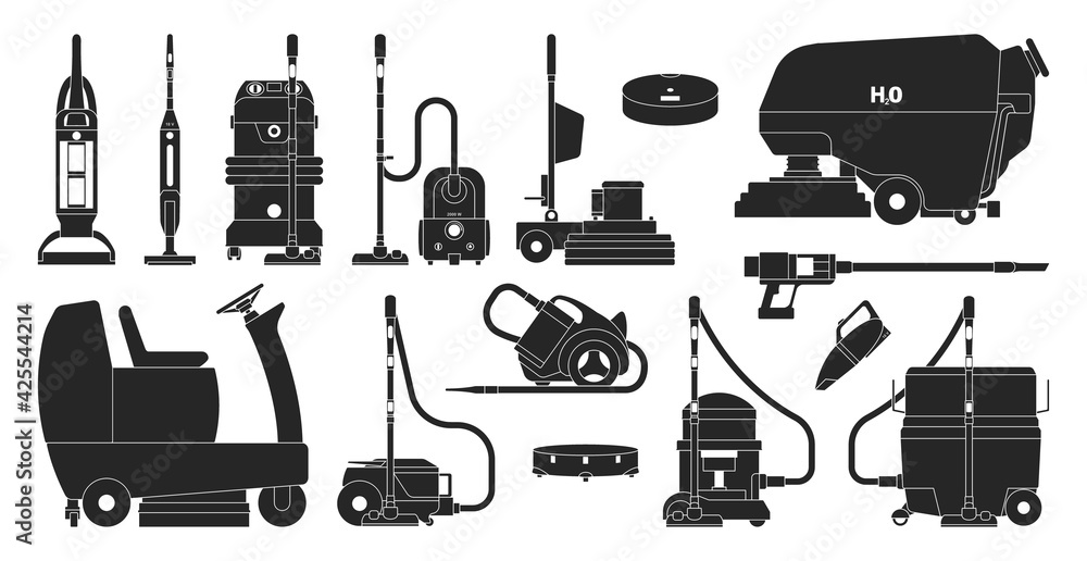 Vacuum cleaners black set icon. Vector illustration cleaning hoover on ...