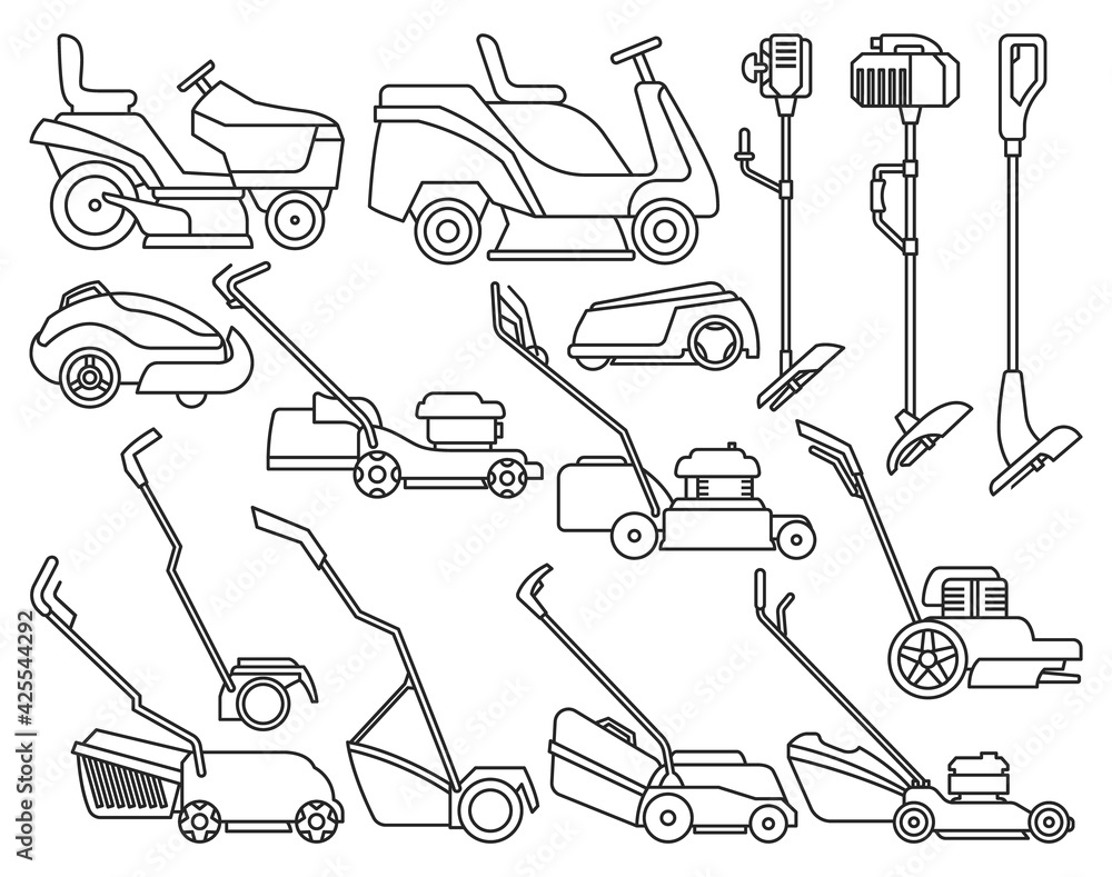 Lawn mower vector illustration on white background. Isolated outline ...