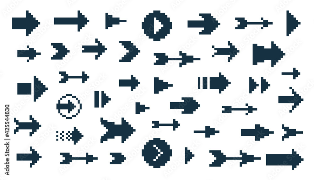 8 Bit pixel arrows vector big set of icons, collection of arrow ...