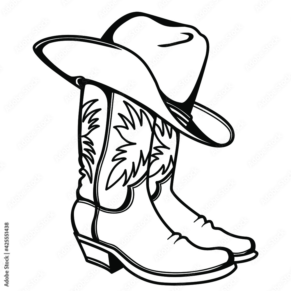 Cowboy boots and western hat. Vector graphic hand drawn illustration ...