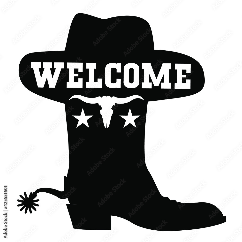 Welcome to Texas vector black graphic sign illustration with cowboy ...