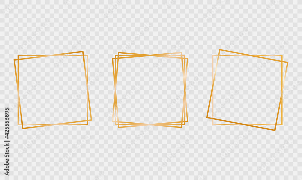 Double square shiny frames. Set of three gold double square frames on ...