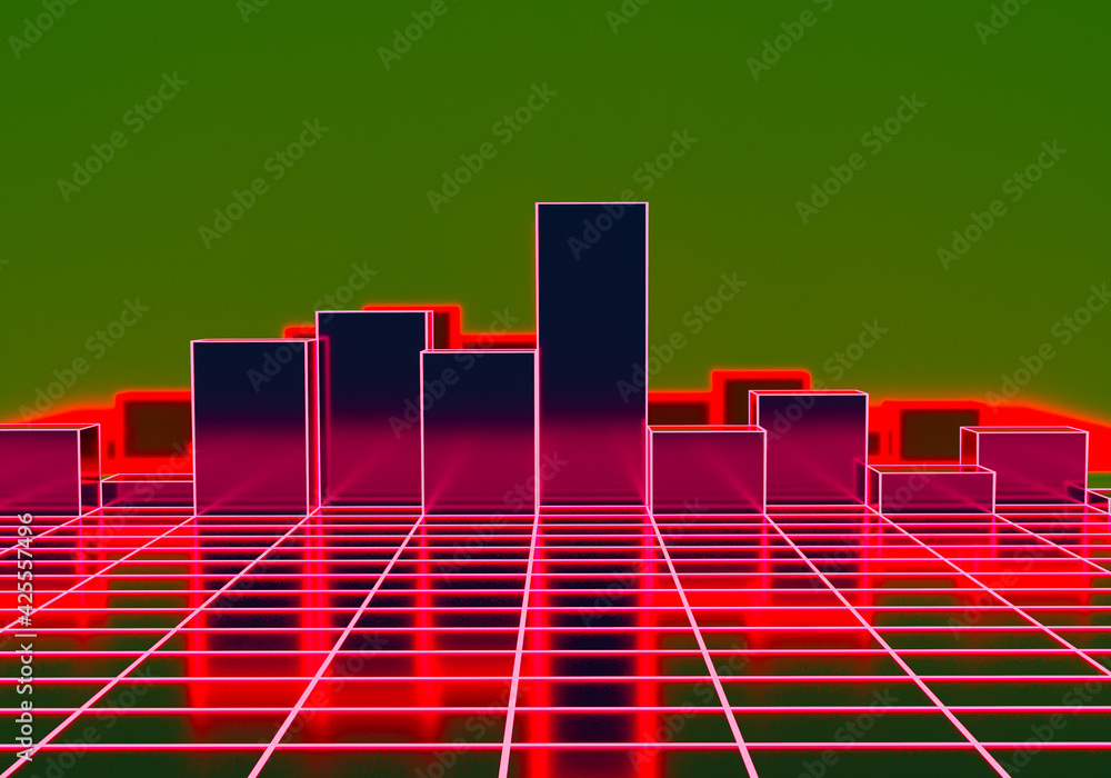 Virtual city concept. Illustration with architecture. Skyscrapers ...