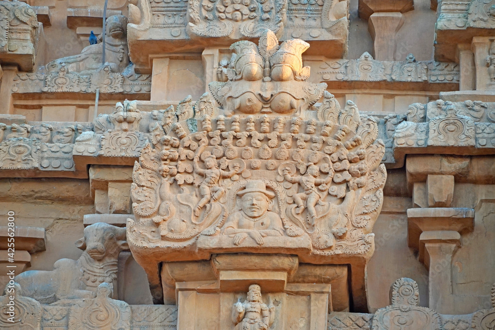 Bas relief ancient sculptures carved on the walls of historical ...