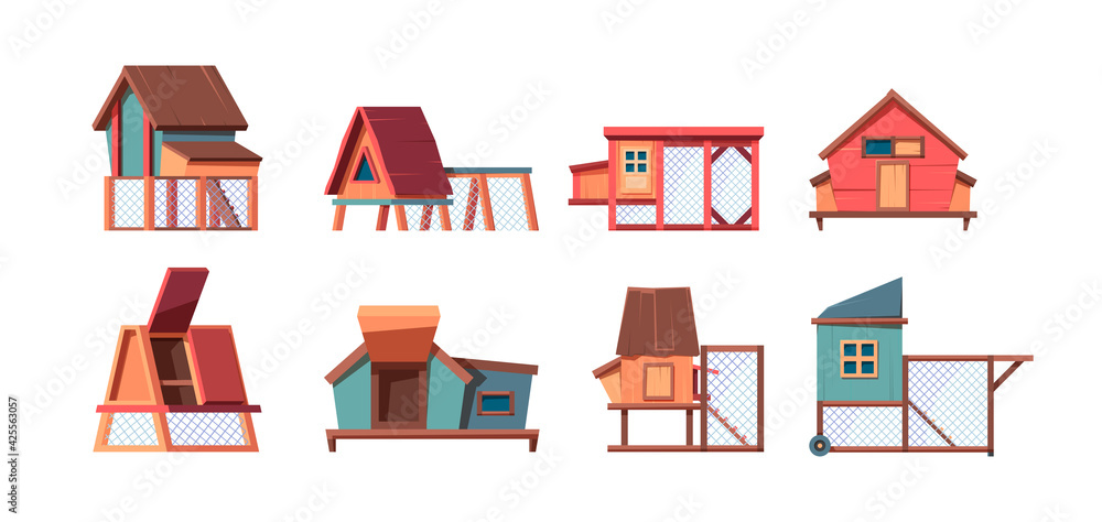 Chicken coop. Wooden houses in village poultry farm living places for ...