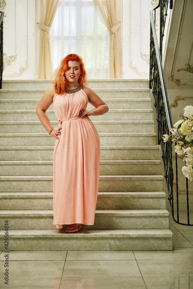 Plus size fashion model, fat woman on luxury interior, overweight ...