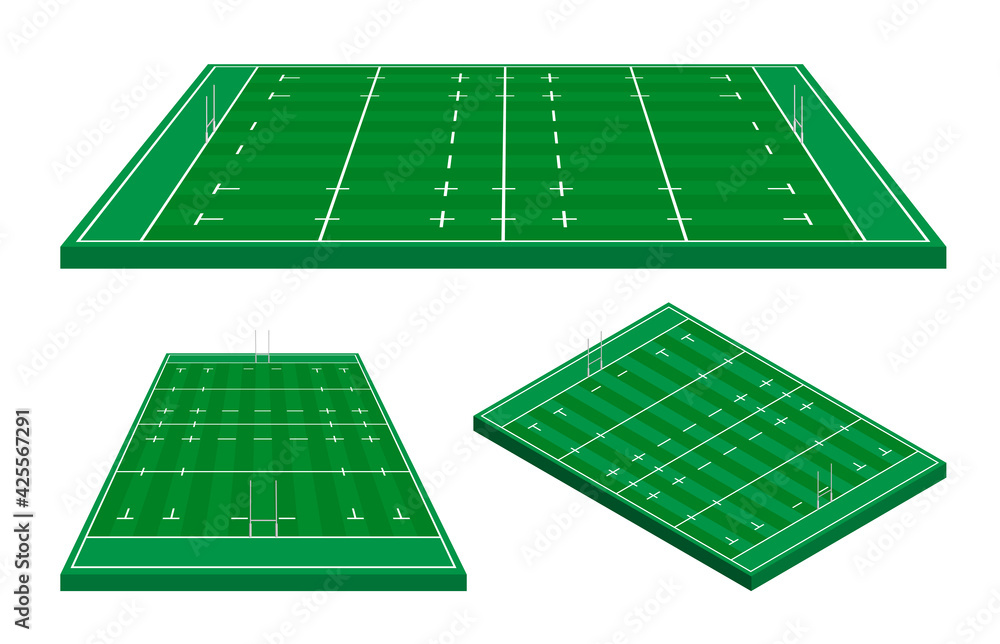 Vetor de rugby field markings lines, rugby playground in isometric ...
