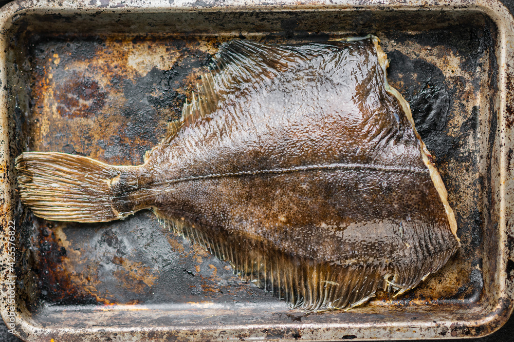 flounder fish raw product cooking ingredient snack trend meal copy ...