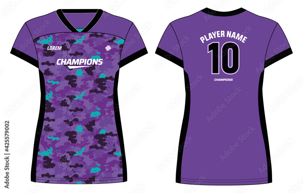 Camouflage Women Sports Jersey T Shirt Design Concept Illustration