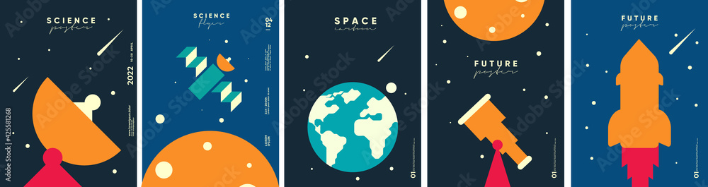 Space. Cosmos. Set of vector illustrations. Wallpaper, poster, cover ...