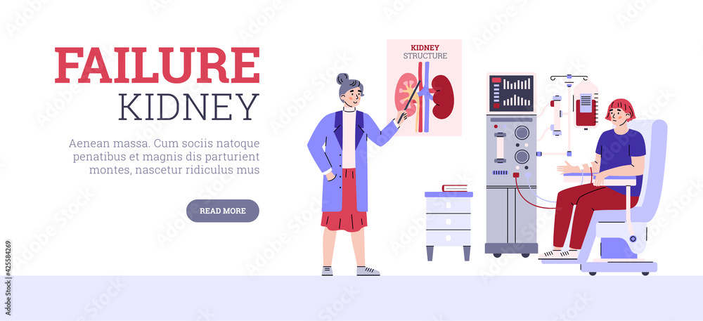 Inflammation of kidneys or kidney failure website, cartoon vector ...