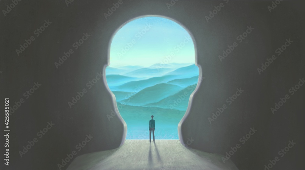 Brain mind soul and hope concept art, 3d illustration, surreal nature ...