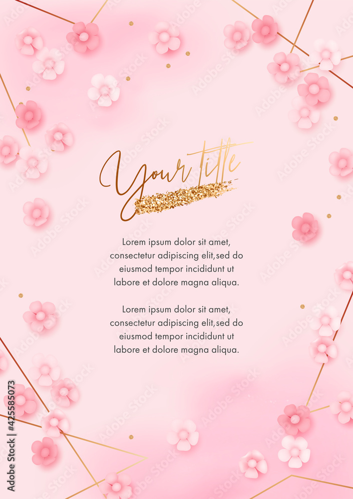 Greeting card design template. Vector illustration of realistic pink ...