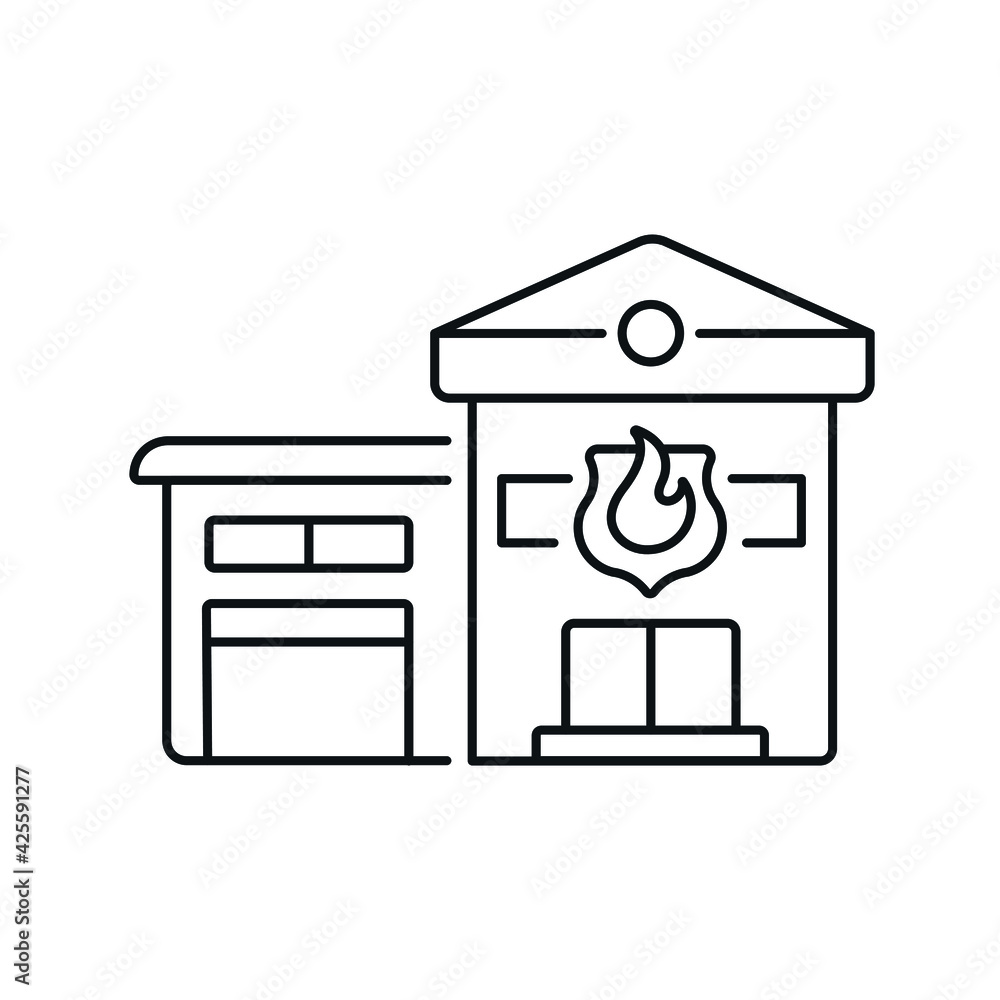 Building fire department linear icon. Firefighters. Rescue service ...