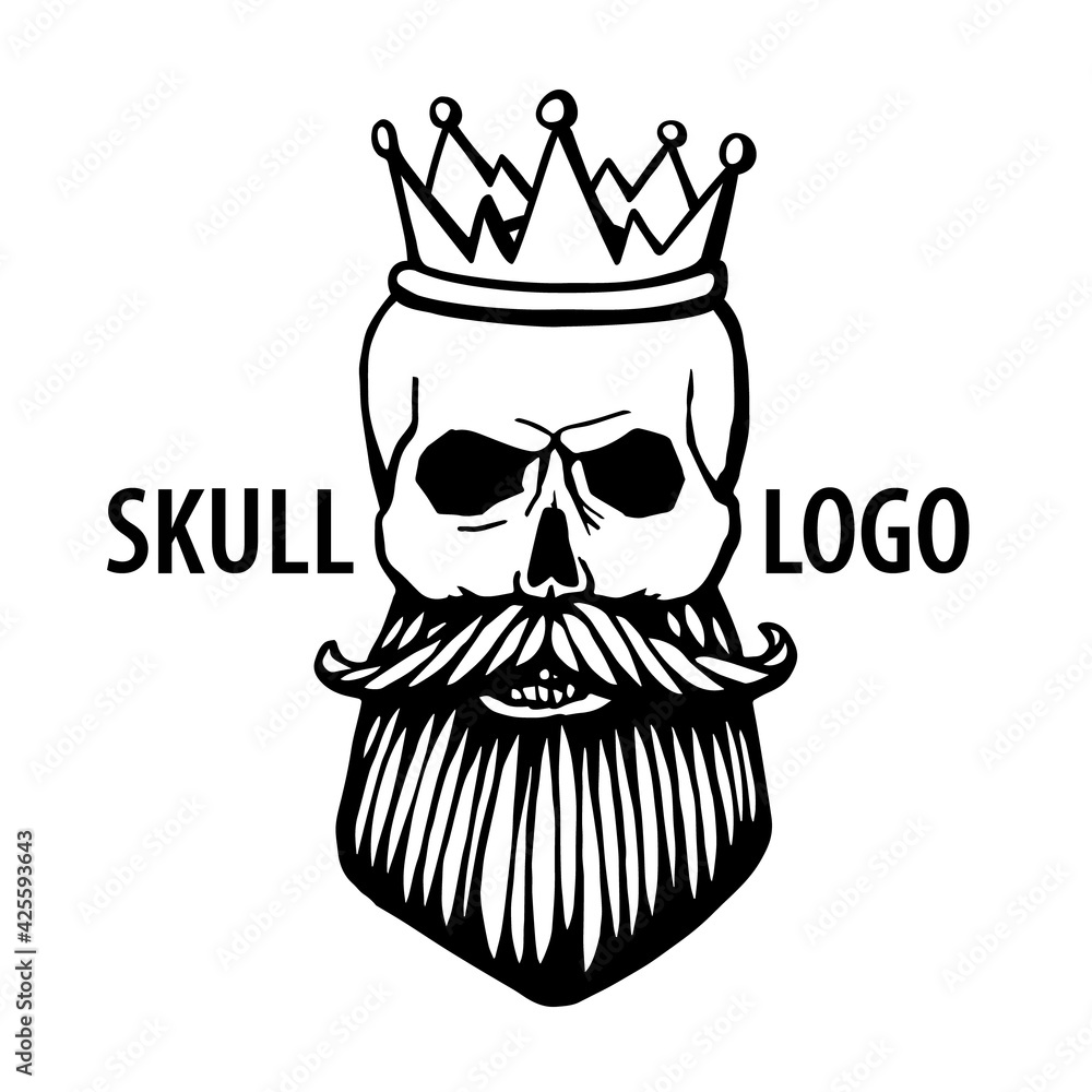 skull in crown with beard and mustache isolated vector illustration ...