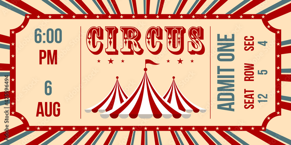 Circus ticket. Vector Image. Horizontal circus ticket. Stock Vector ...