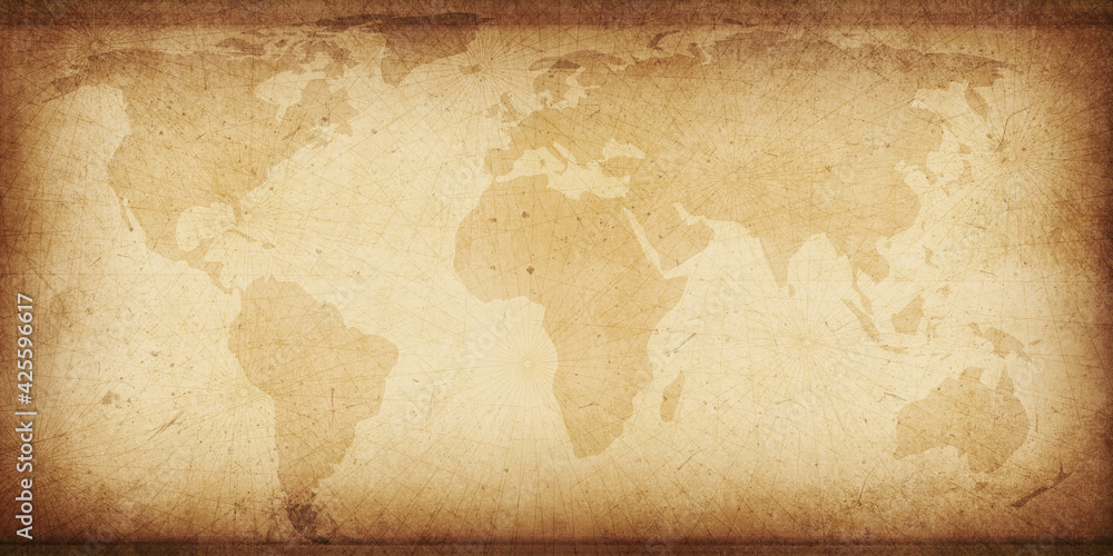 Old and Ancient Style Textured Background with World Map. Abstract ...