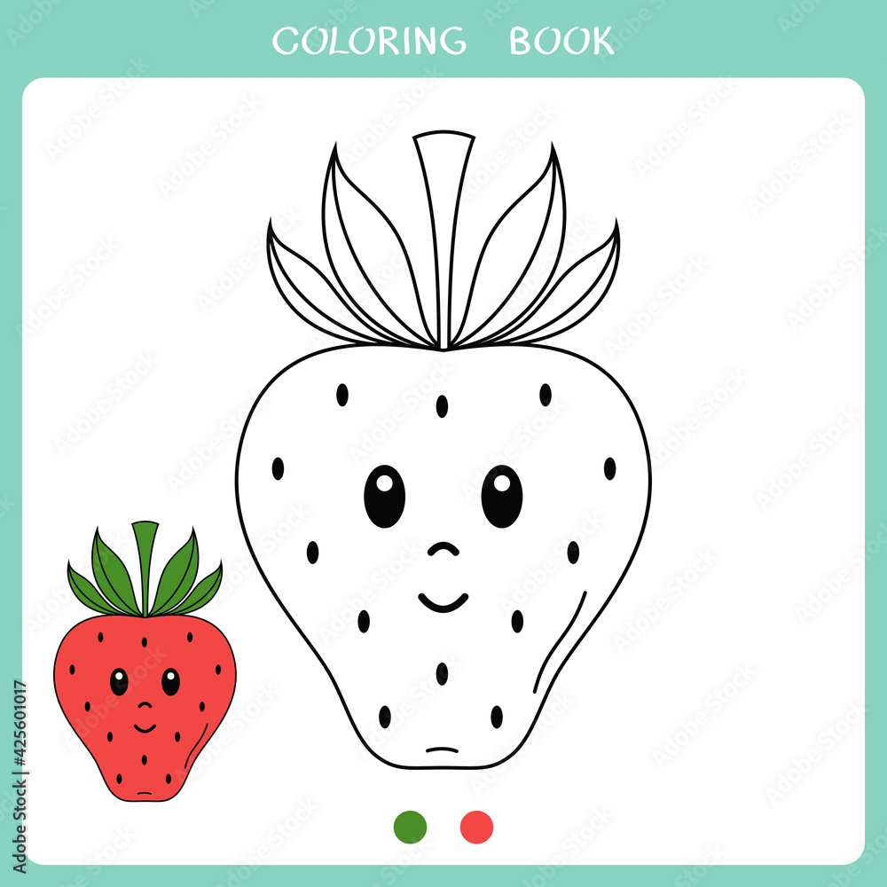 Simple educational game for kids. Cute strawberry for coloring book ...