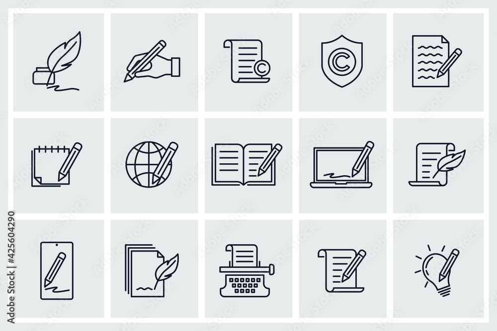 Set of Copyrighting icon. Copyrighting pack symbol template for graphic ...