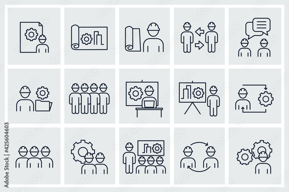 Set of Engineering People icon. People Teamwork Engineering pack symbol ...