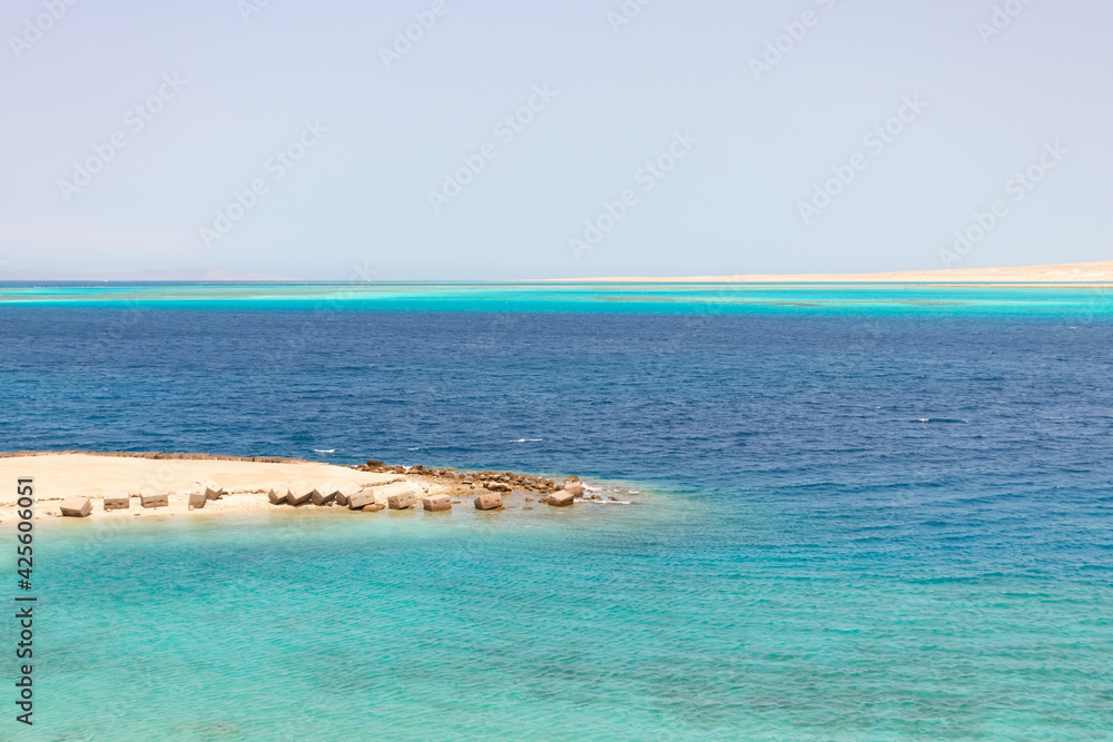 Seascape, panoramic view of the azure waters of the Red Sea, turquoise ...