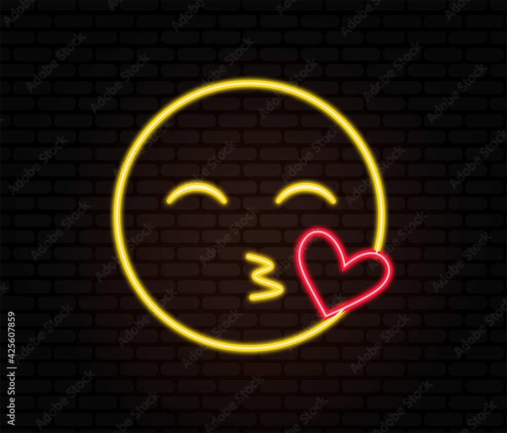 Vector Emoji neon icon with Different Reactions Isolated on black ...