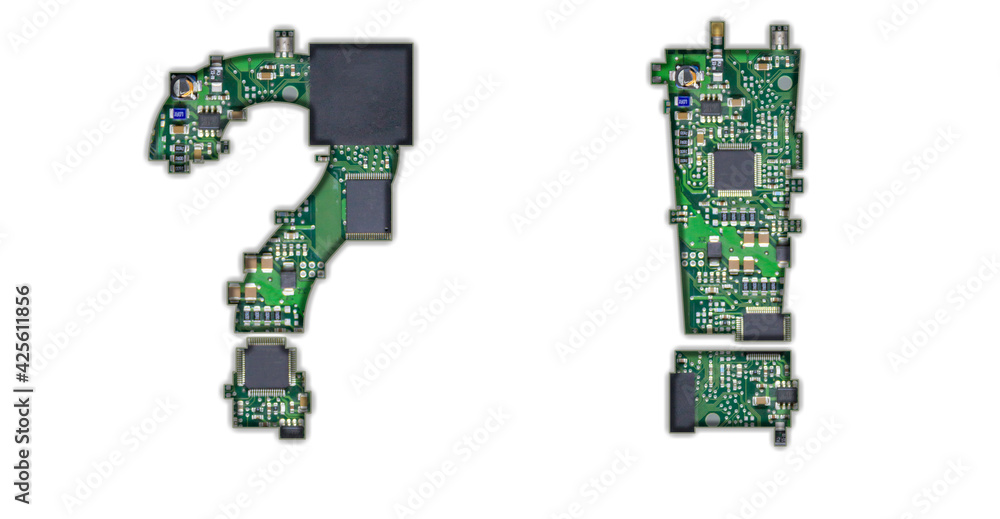 A question mark and an exclamation mark made from a chip Stock ...