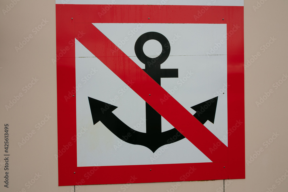 anchoring prohibited sign with a red quadrat with a diagonal red line ...