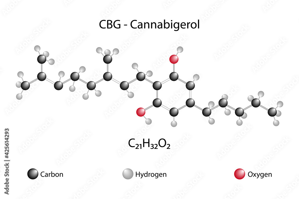 Chemical formula of cannabigerol. Molecular structure of cannabigerol ...