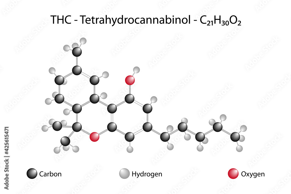 Chemical formula of tetrahydrocannabinol. Molecular structure of ...