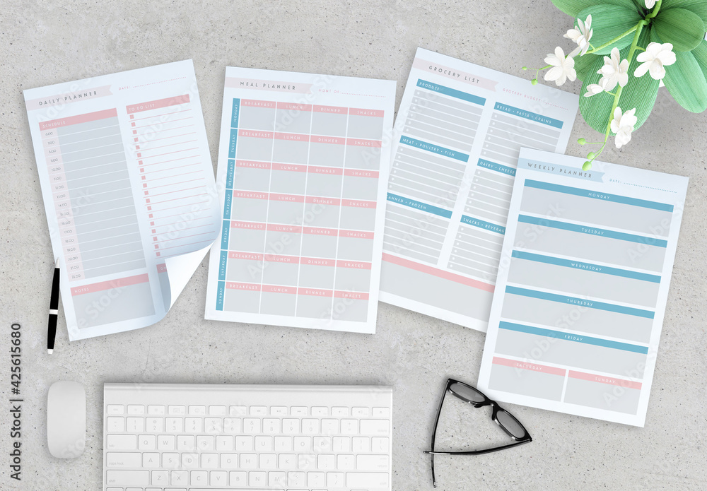 Pastel Color Minimal Planner Set Stock Template | Adobe Stock