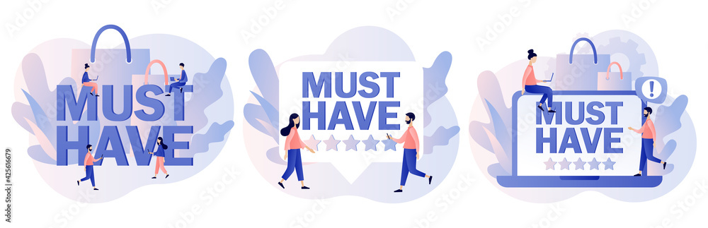 Must have. Online shopping. Advertising and E-commerce concept. Tiny ...