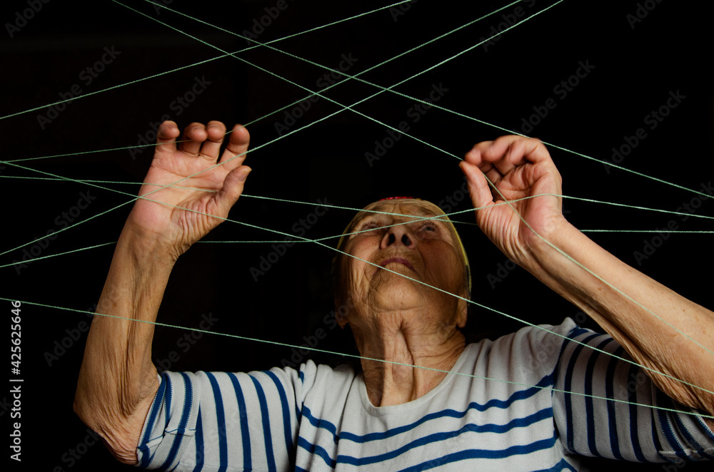 Unravel the threads. The man is trying to get out of the tangled ...