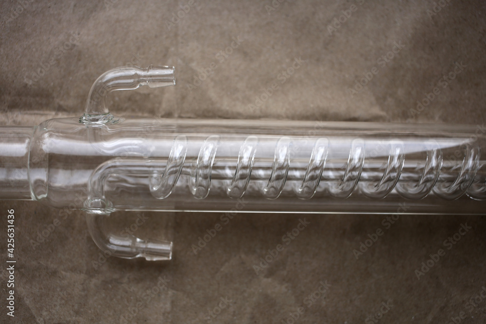 Glass coil heat exchanger, used for distillation and purification of ...