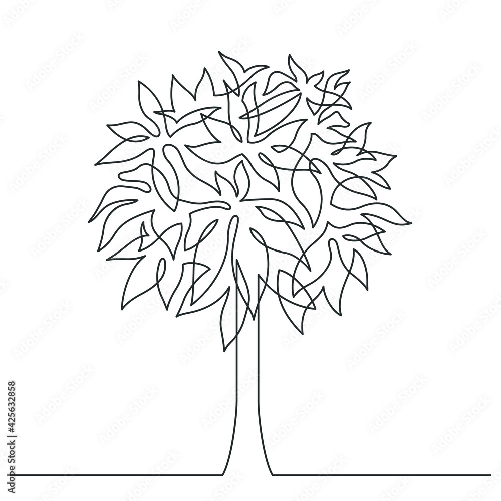Continuous line drawing of tree. Money tree on white background. Vector ...