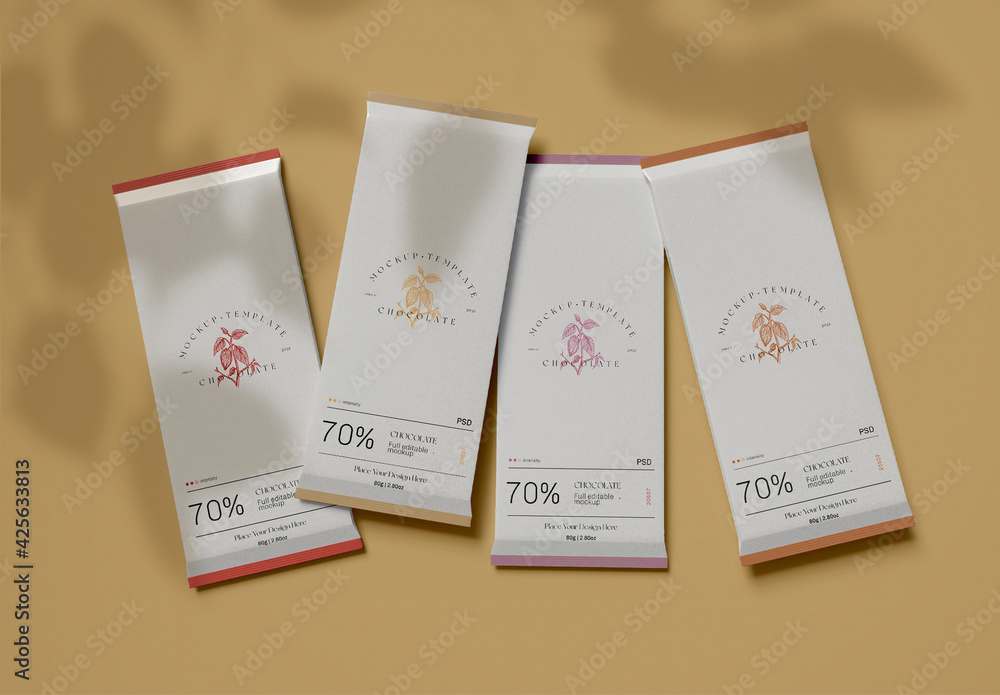 Four Wrapped Chocolate Bars Mockup Stock Template | Adobe Stock