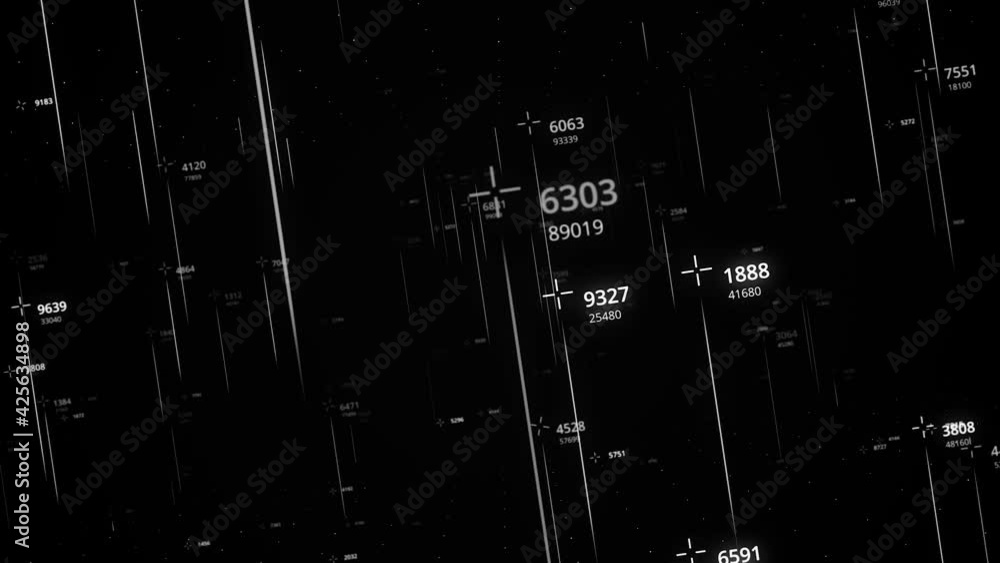 Numbers with lines on black background. Animation. Changing numbers with parallel lines flying ...