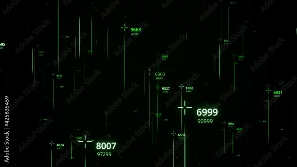Numbers with lines on black background. Animation. Changing numbers with parallel lines flying ...