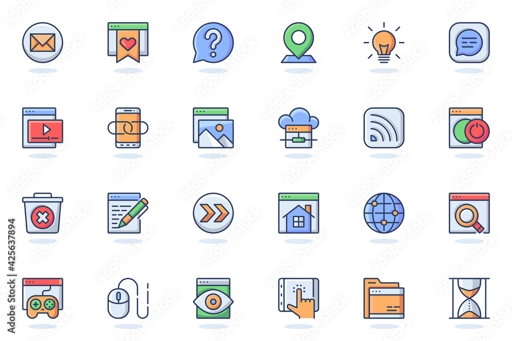 Website UI web flat line icon. Bundle outline pictogram of development ...