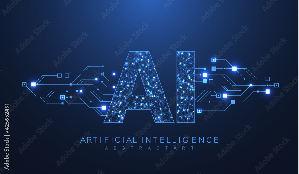 Vetor de Artificial intelligence and machine learning concept futuristic vector symbol ...