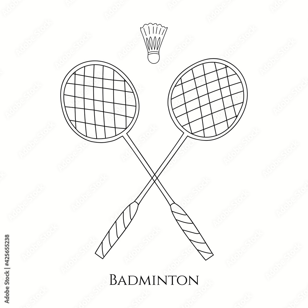 Line art style badminton rackets and shuttlecock. Vector illustration ...
