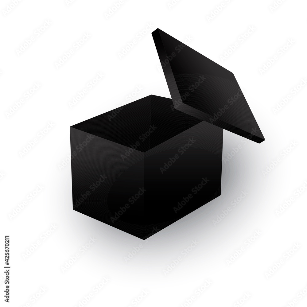 Black open black box. Realistic presentation mockup. Empty open gift ...